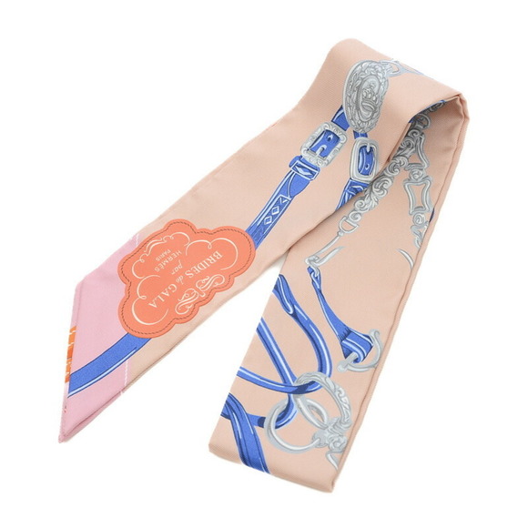 Hermes | Accessories | Hermes Twilly Scarf Brid De Gala Applique Pique Rose Poudrebluemulti Silk ...